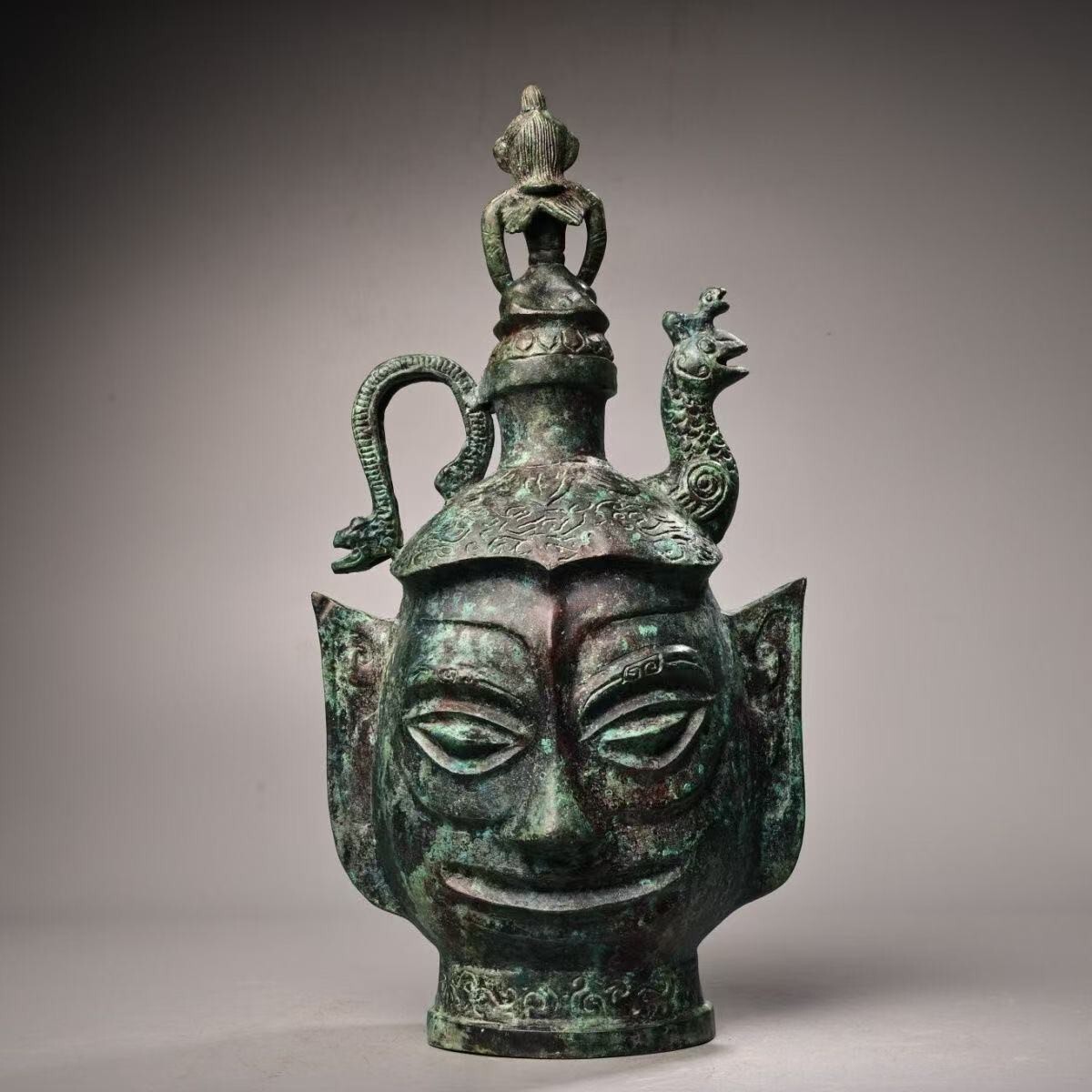 Yahoo!オークション - y232【珍寳斎】旧家収蔵 青銅器 人面 徳利 置物 ...