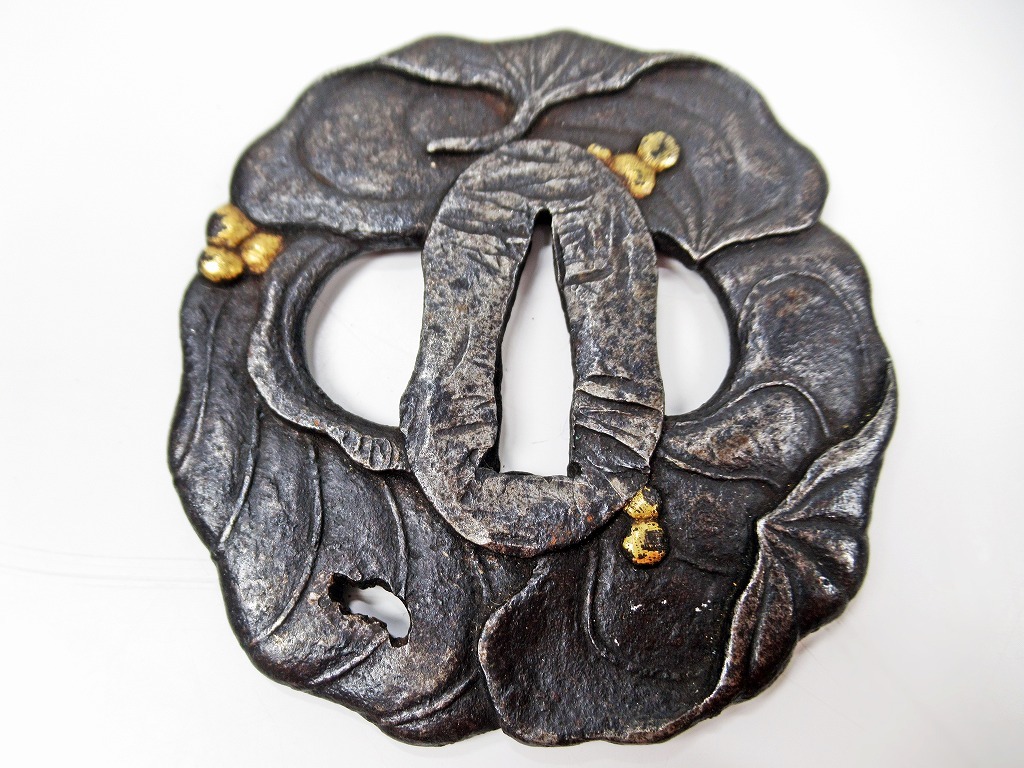 Yahoo!オークション - [A83]時代物 鍔 つば 輪花形 金象嵌 重量約84g ...