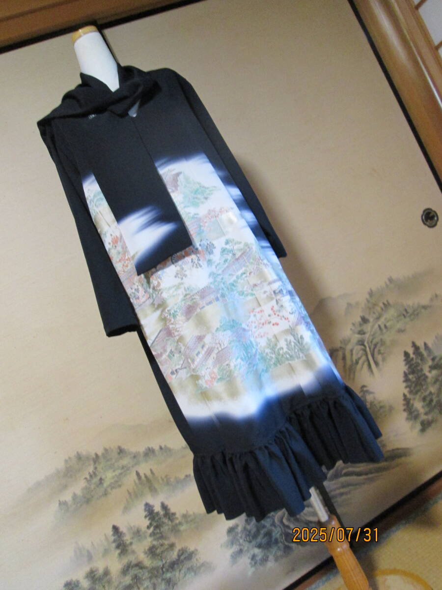 Yahoo!オークション - 新品未仕立ての正絹黒留袖からたっぷりギャザー...