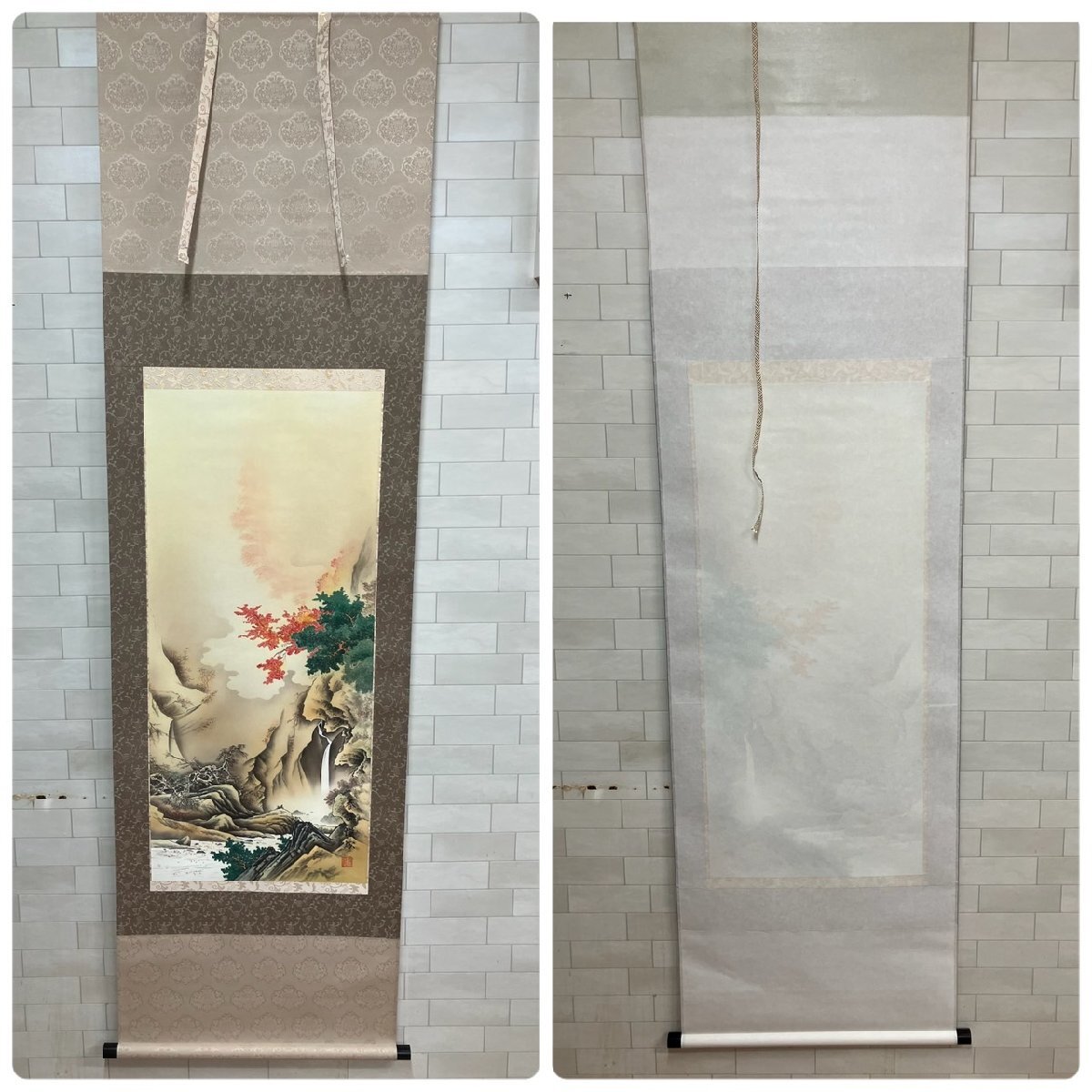 Yahoo!オークション - S118 掛け軸 1点 背景 【白雲紅樹】 作者 岡本春...