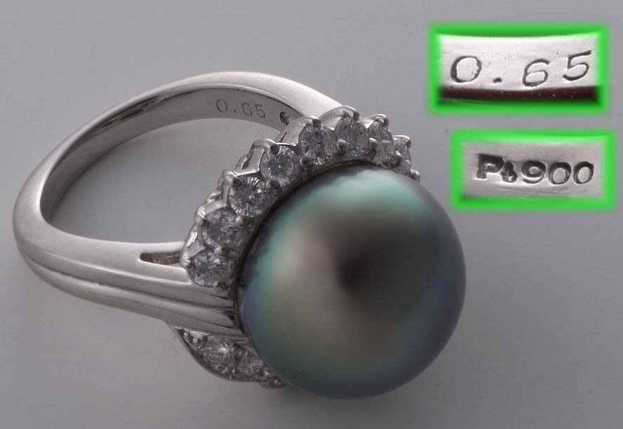 Yahoo!オークション - 14mm黒蝶貝真珠+ダイア計0.65ctのPt900製11.5号...