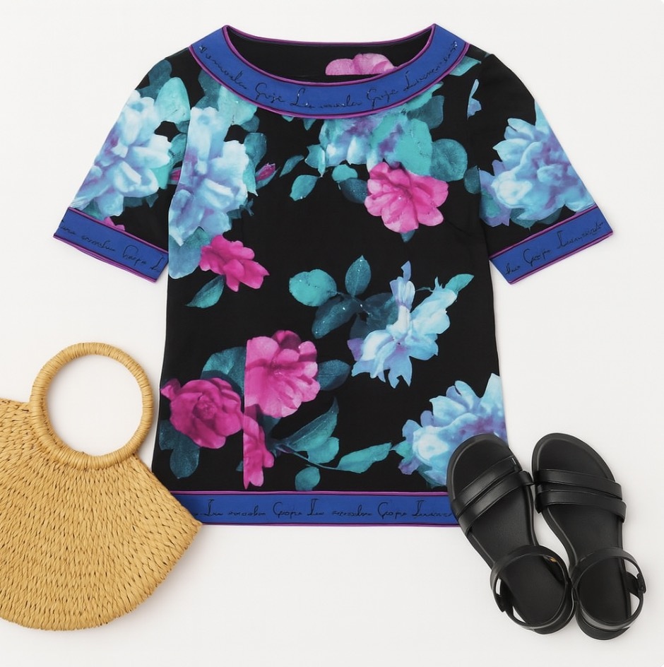 Yahoo!オークション - 100円＠J84@ 伊太利屋 花柄 トップス フラワープ...