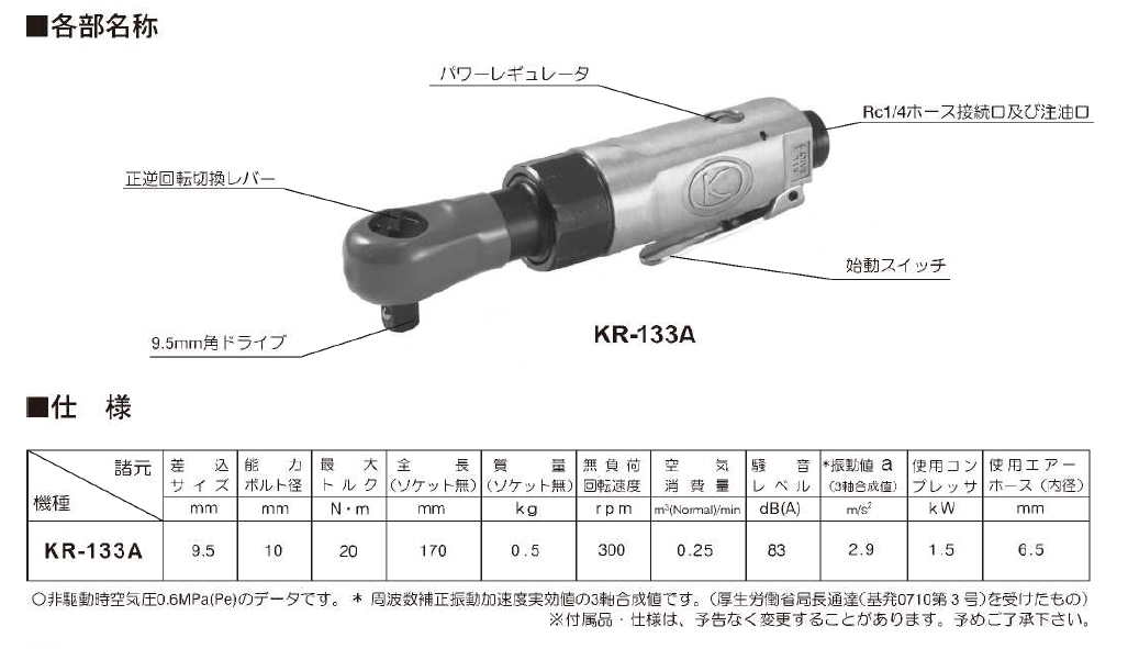 Yahoo!オークション - 【空研】KR-133A エアーラチェットレンチ ベスト...