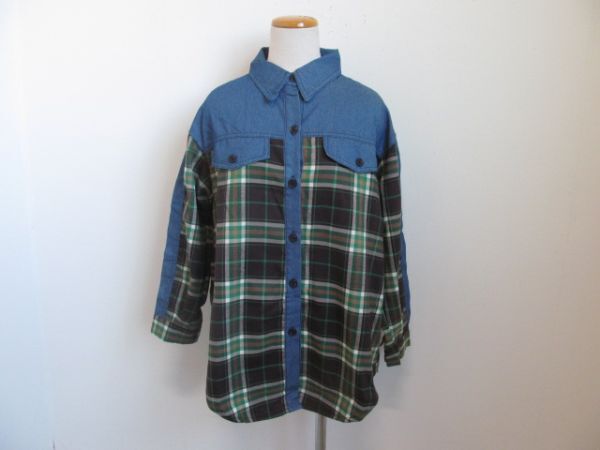 Yahoo!オークション - (61600)レディース デニム チェック 長袖 シャツ...