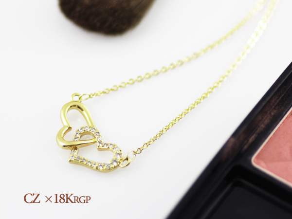 Yahoo!オークション - 新品/ネックレス/18KRGP/ハート/ダイヤ/レディー...