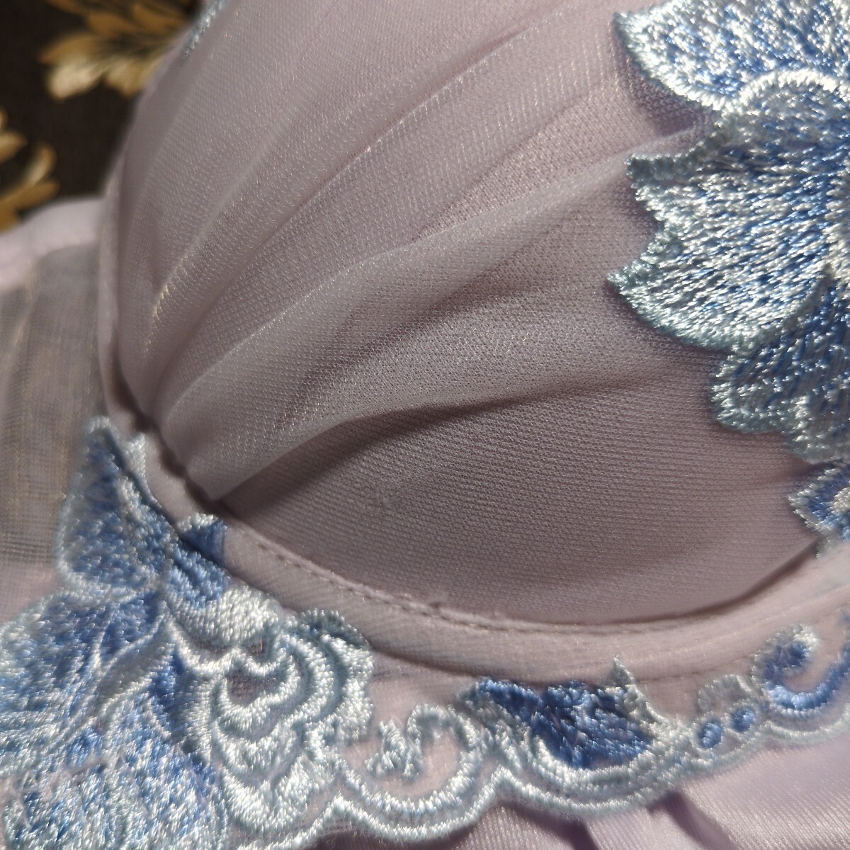 Yahoo!オークション - D75 M オーガンジーにお花刺繍ブラ ストリングパ...