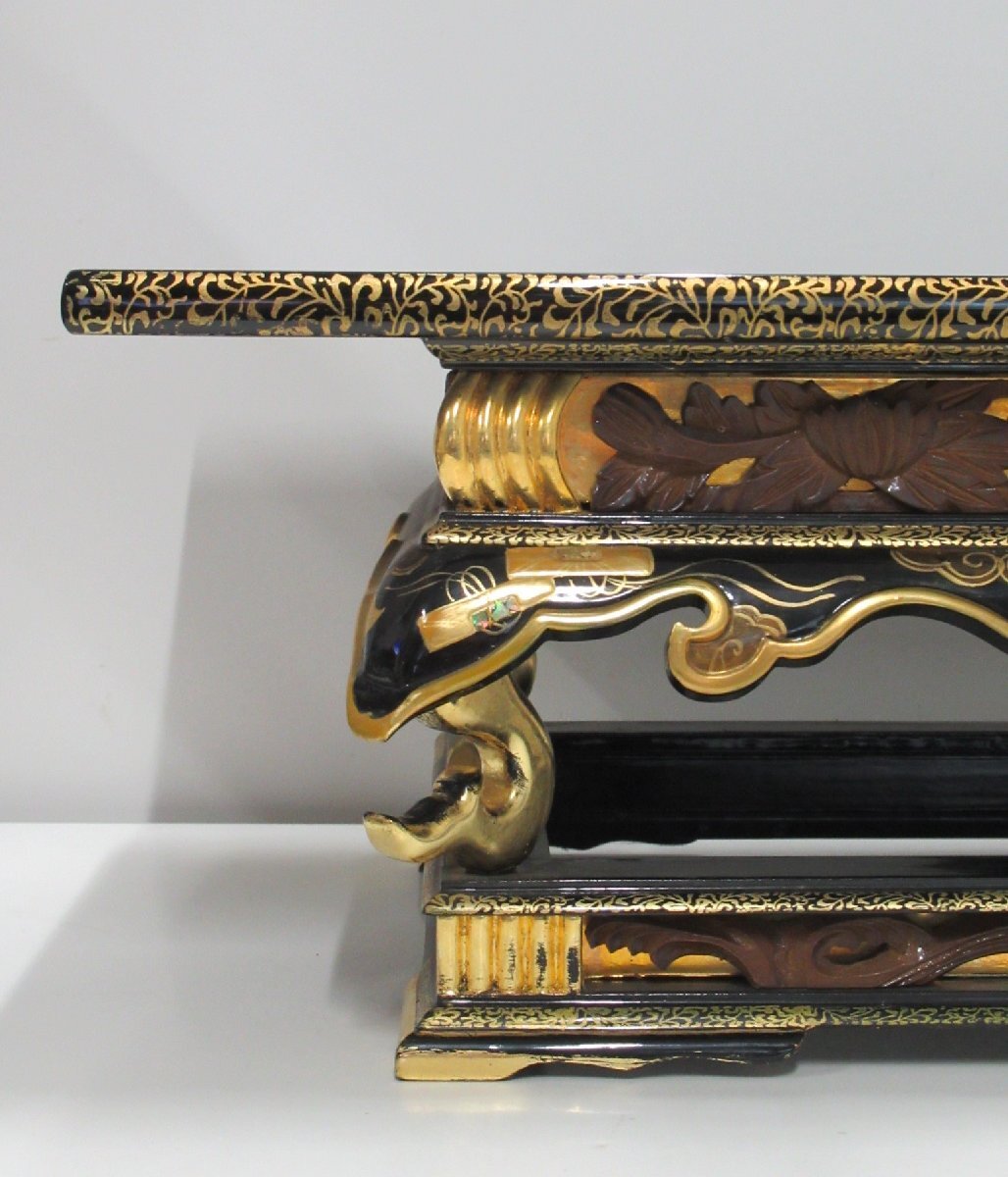 Yahoo!オークション - J51 仏具 金塗 彫刻 花鳥彫 経机 経卓 前卓 供物...