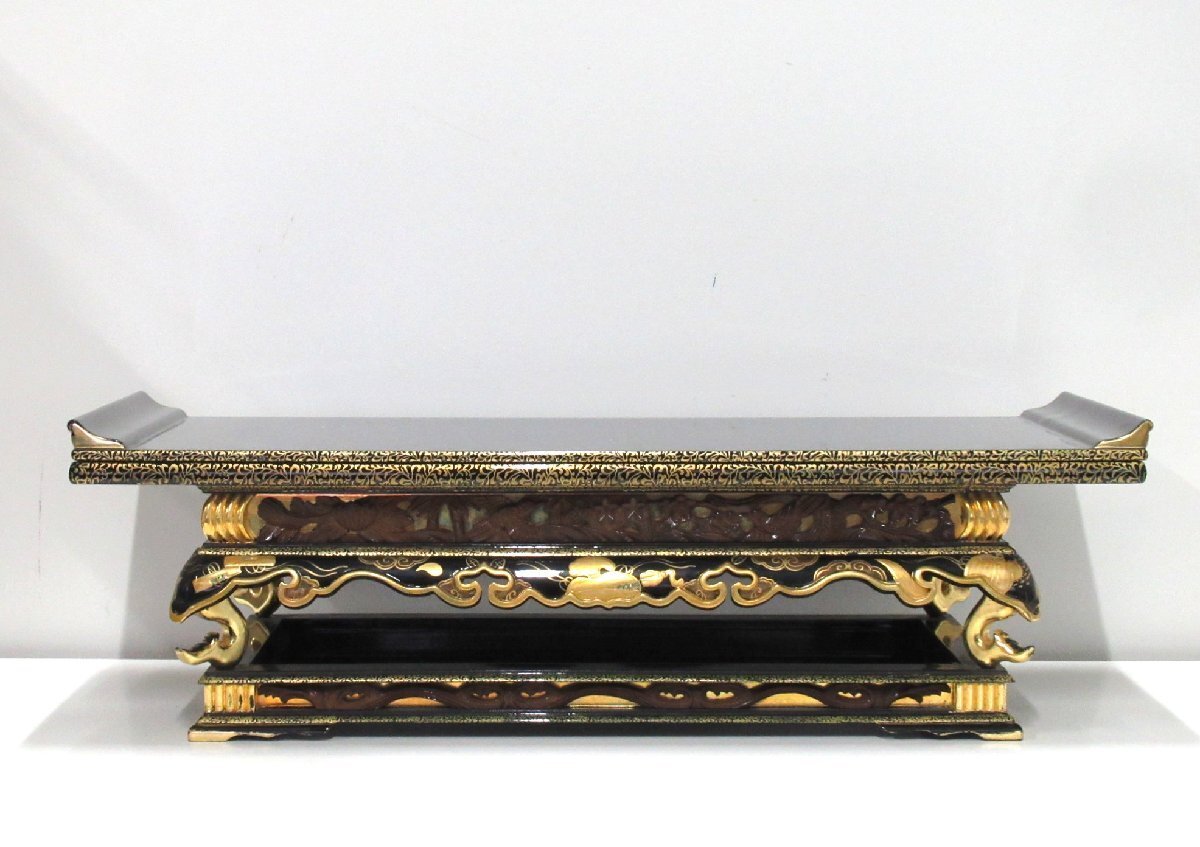 Yahoo!オークション - J51 仏具 金塗 彫刻 花鳥彫 経机 経卓 前卓 供物...