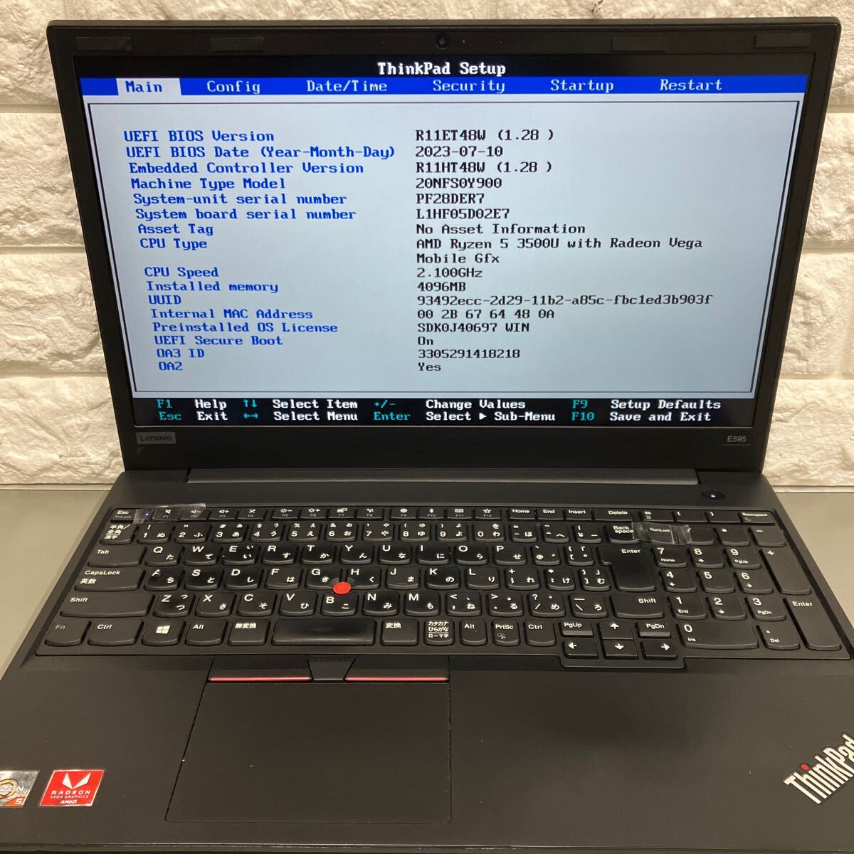 Yahoo!オークション - B141 Lenovo ThinkPad E595 AMD Ryzen 5 3500U ...