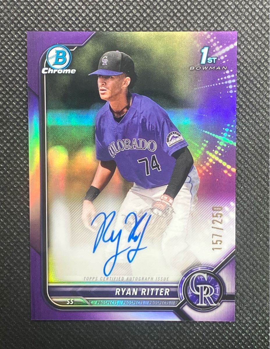 MLBデビュー 2022 Topps Bowman Draft Ryan Ritter Purple Refractor Auto 直筆サイン /250 Rockies ロッキーズ カラー ...