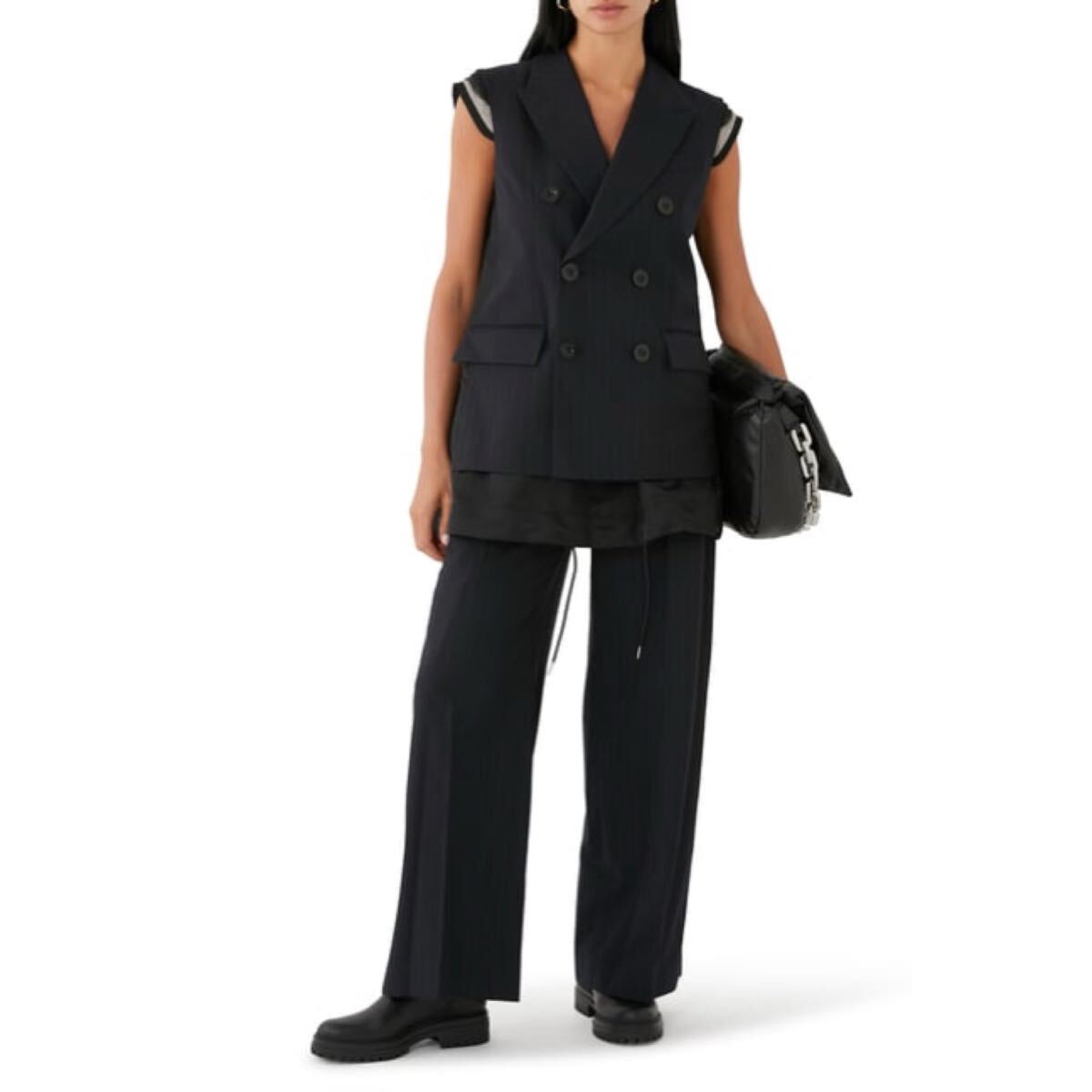 Yahoo!オークション - 極美品 sacai 24ss Chalk Stripe Vest 1 ネイビ...