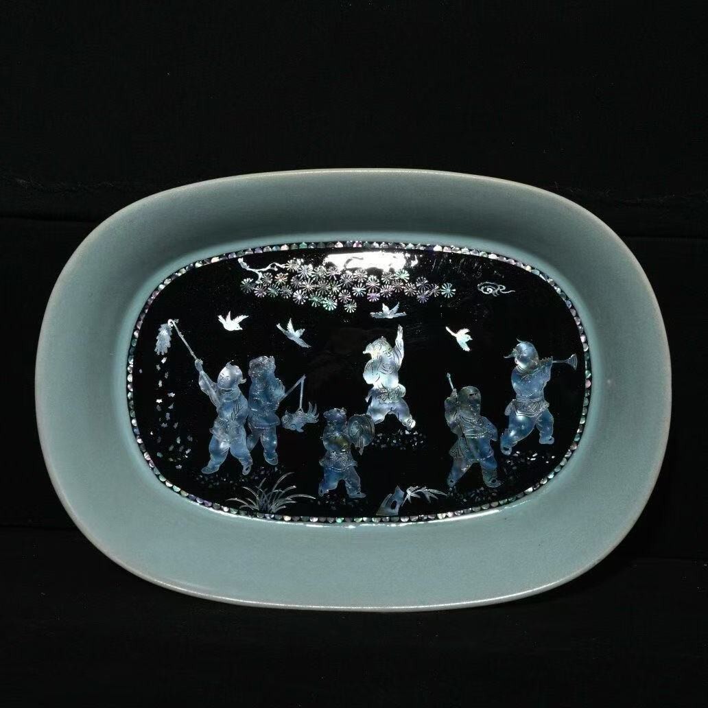 Yahoo!オークション - z16【琳琅斎】旧家収蔵 中国古玩 宋汝窯 象嵌 漆...