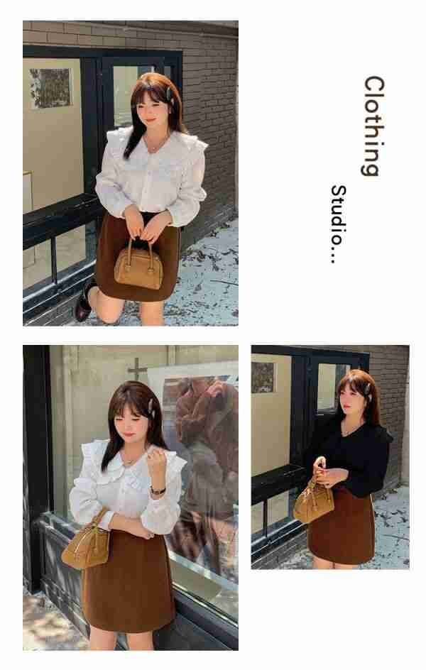 Yahoo!オークション - 2L～6L大きいサイズ 大きめダブルフリル襟 厚手 ...