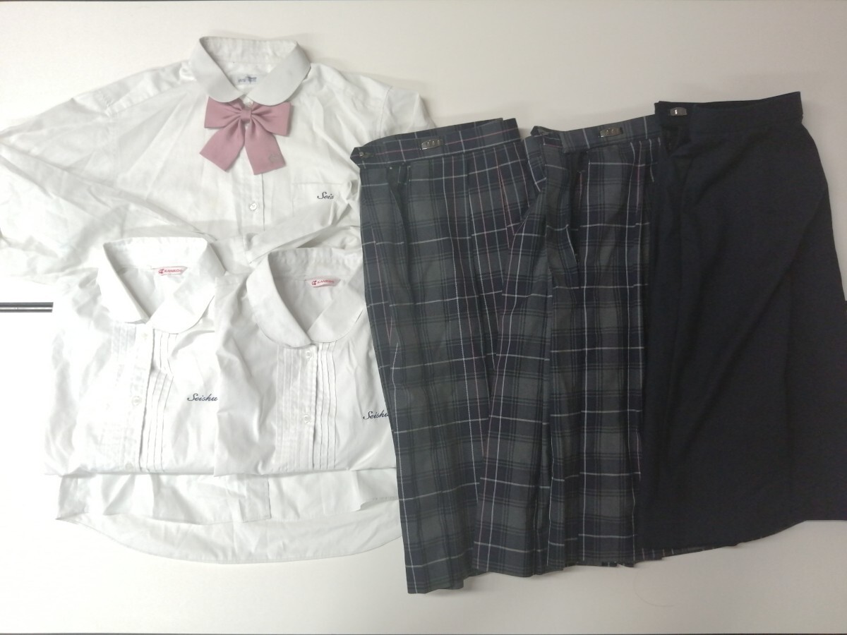 岡山県 岡山学芸館清秀高校 女子制服 夏服冬服スカート W80.L57 .ブラウス.リボン 7点セット TOMBOW学生服(学生服)｜売買されたオークション情報、yahooの商品情報を ...