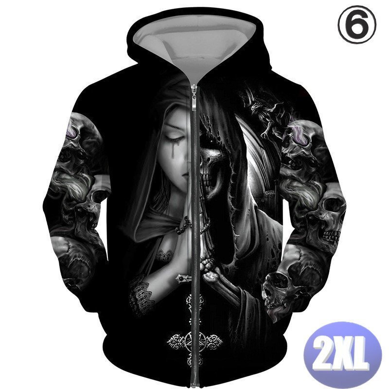 Yahoo!オークション - フード付き ドクロパーカー ジップアップ カラー...