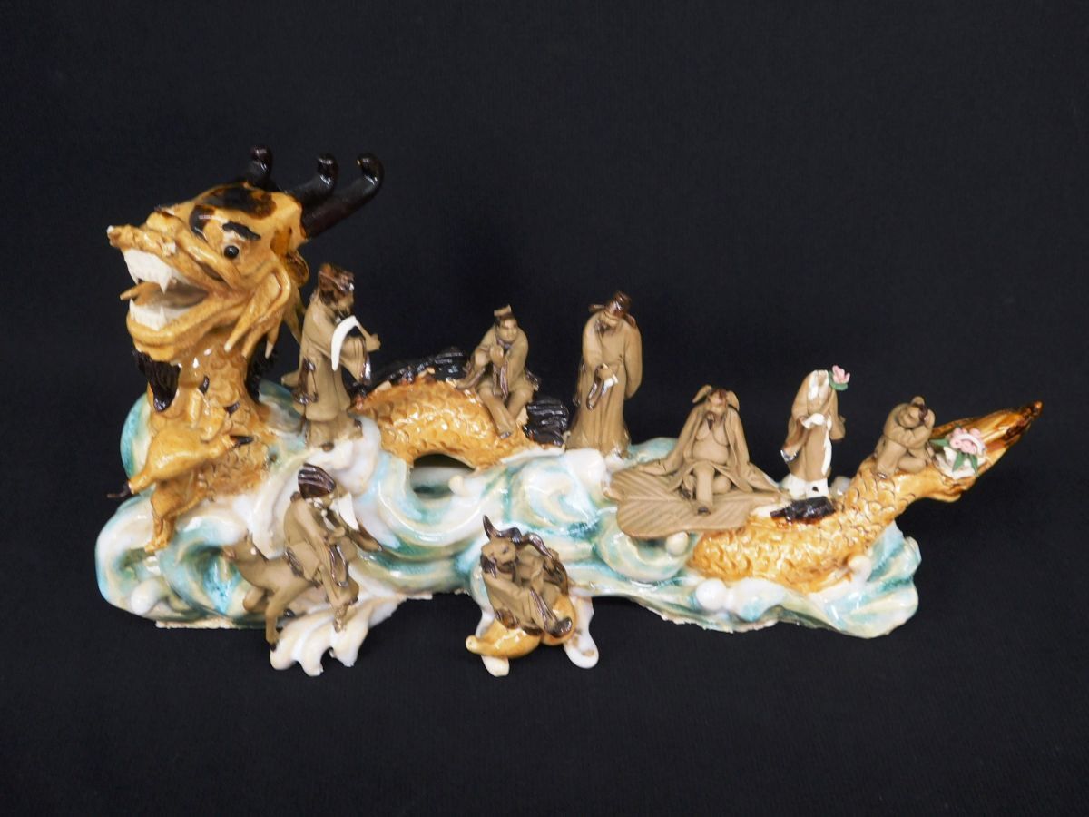 Yahoo!オークション - T222 インテリア 陶器【八仙渡海 龍 八仙人 置物...