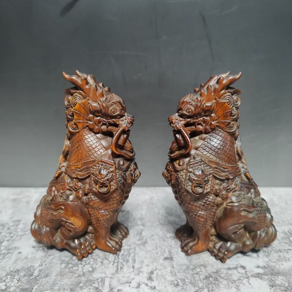 Yahoo!オークション - Z812-W-36 旧家収蔵 古玩 黄楊 木彫り『麒麟』直...