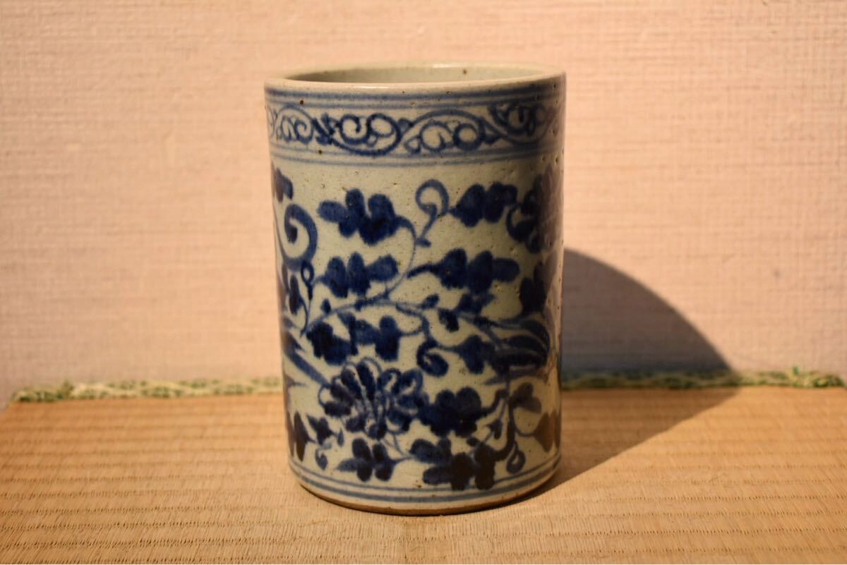 Yahoo!オークション - 【GE】Y75【コレクター所蔵品】時代 染付筆筒/中...