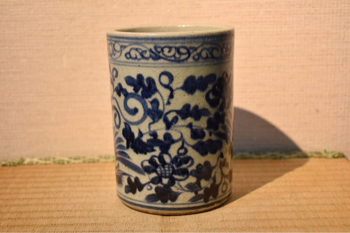 Yahoo!オークション - 【GE】Y75【コレクター所蔵品】時代 染付筆筒/中...