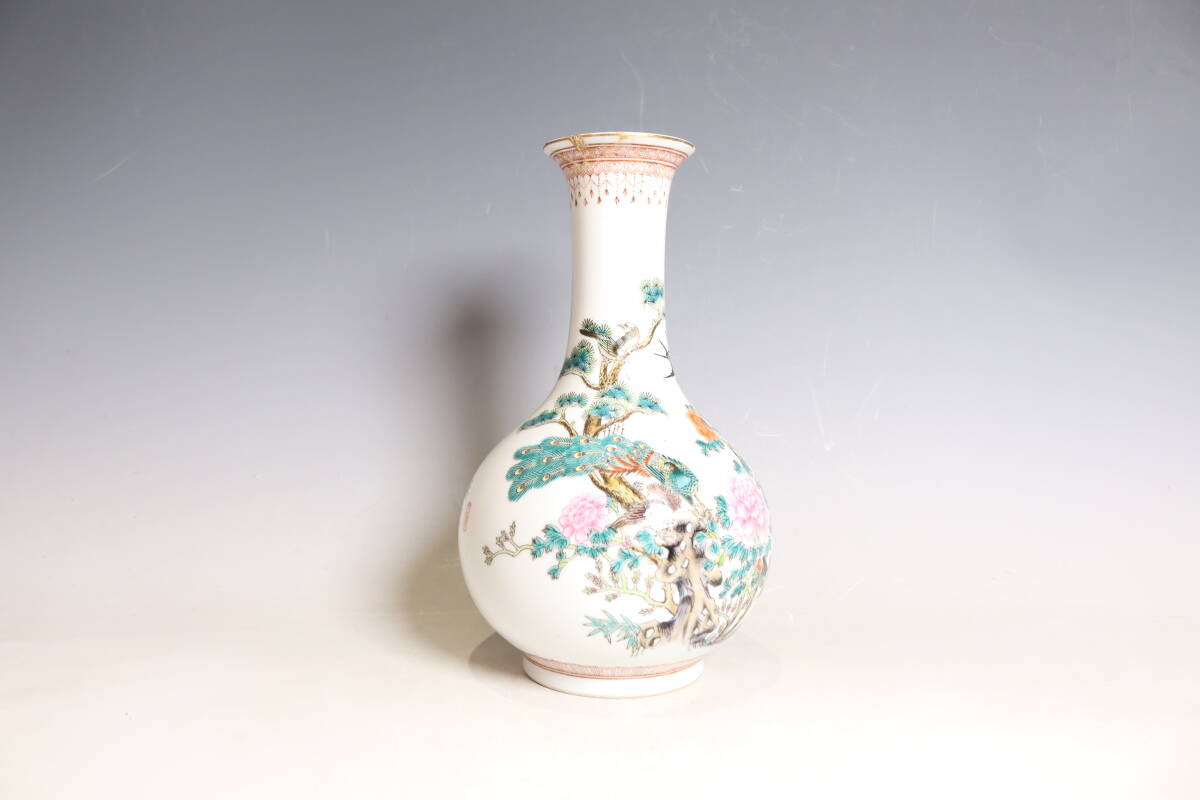 Yahoo!オークション - 中国美術 粉彩花鳥紋玉壺春瓶 木箱附（C707）