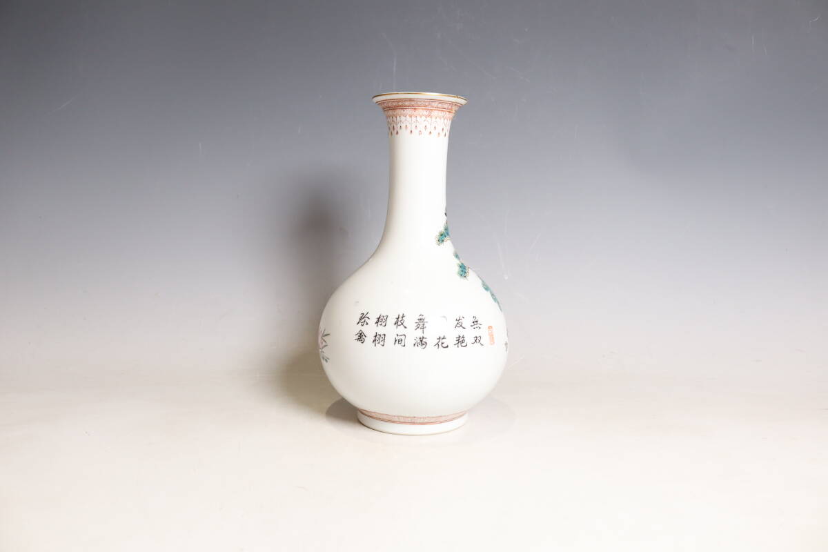 Yahoo!オークション - 中国美術 粉彩花鳥紋玉壺春瓶 木箱附（C707）