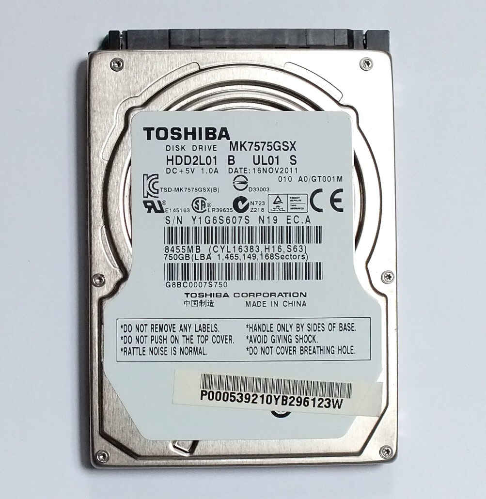 Yahoo!オークション - 使用時間少なめ TOSHIBA 2.5インチHDD SATA 750G...