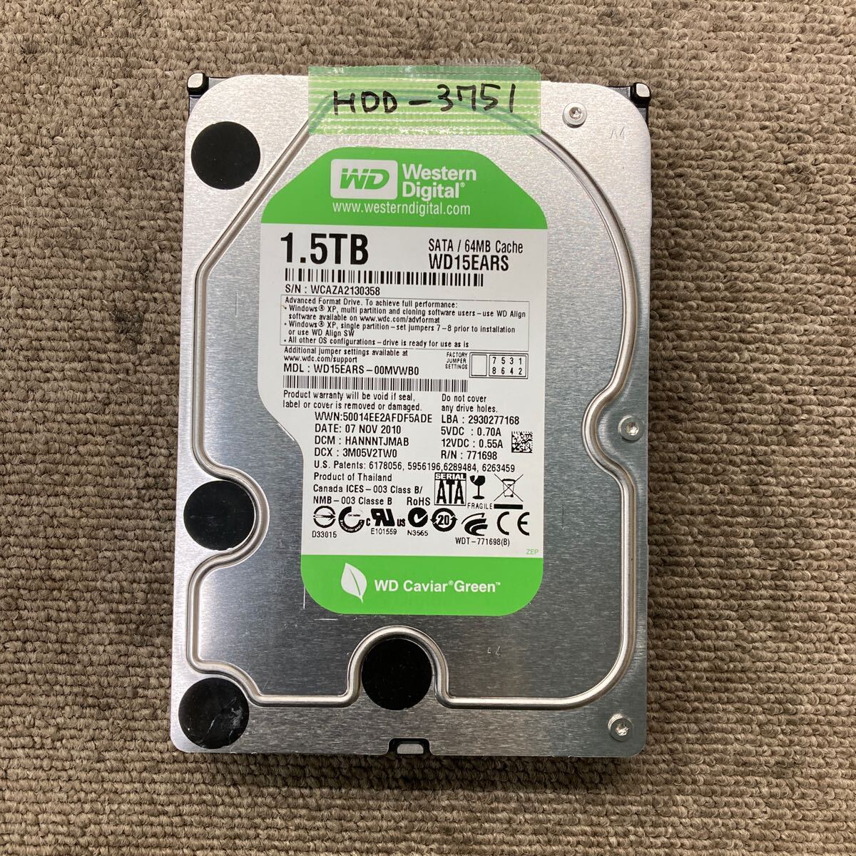 Yahoo!オークション - HDD-3751 激安 HDD1.5TB 3.5インチ SATA 255時間...