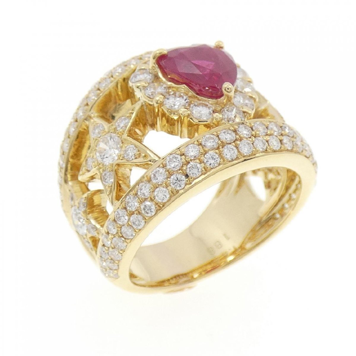 Yahoo!オークション - K18YG ハート×スター ルビー リング 1.44CT