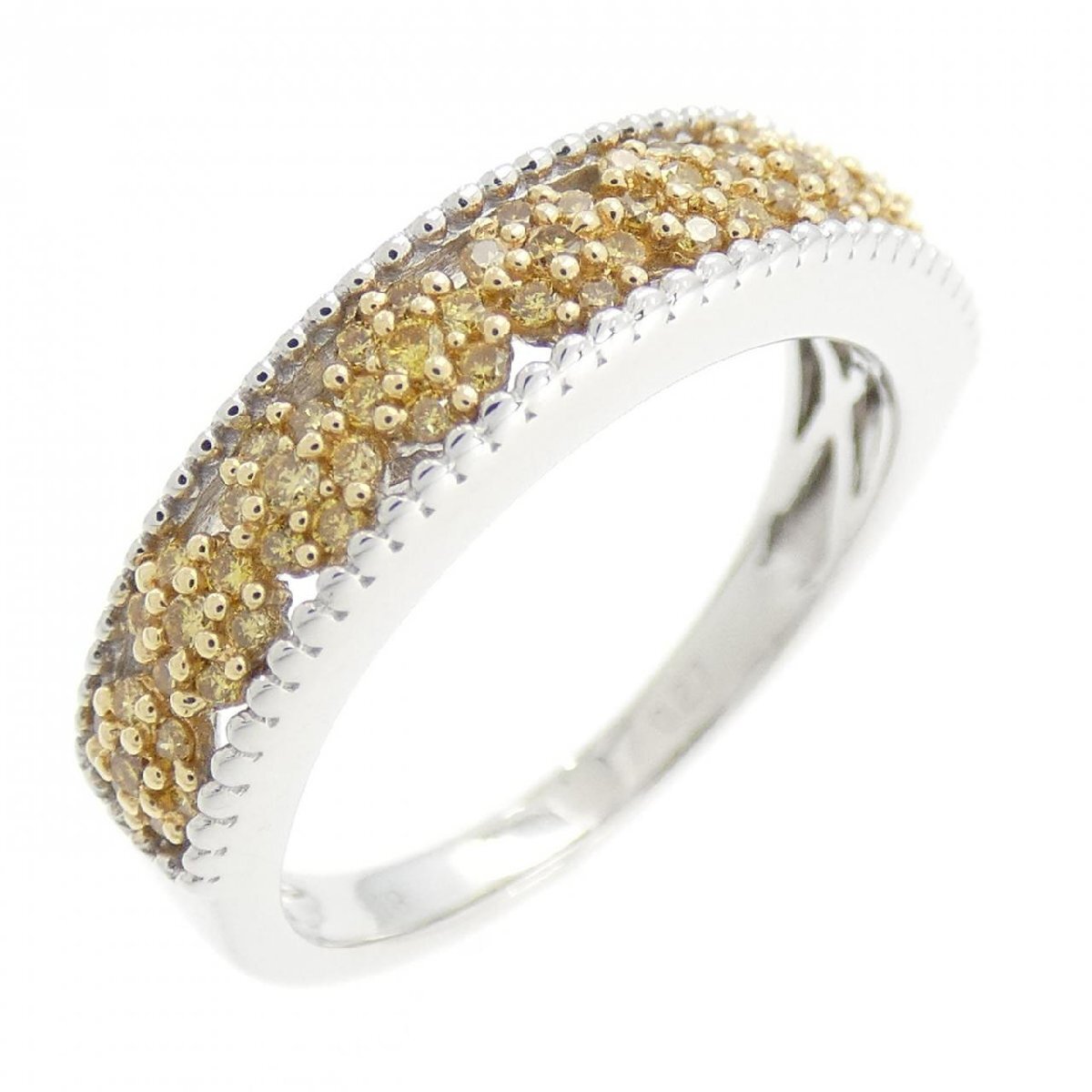 Yahoo!オークション - K18WG/K18YG フラワー ダイヤモンド リング 0.27...