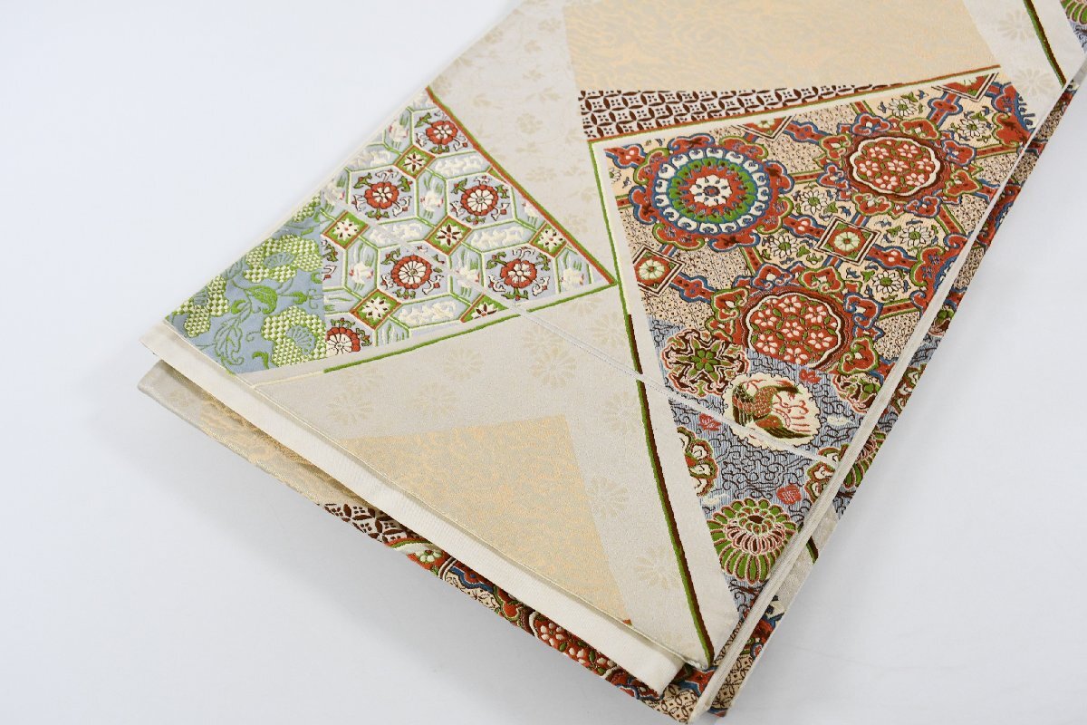 Yahoo!オークション - 袋帯 六通柄 幾何学模様 更紗 帯丈426cm 着物屋 ...