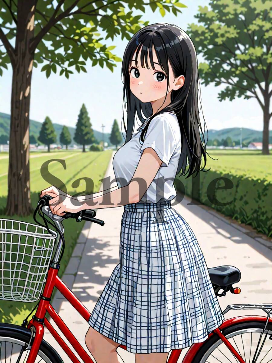 Yahoo!オークション - 7059 清楚 夏 自転車 オリジナル AIイラスト A4...