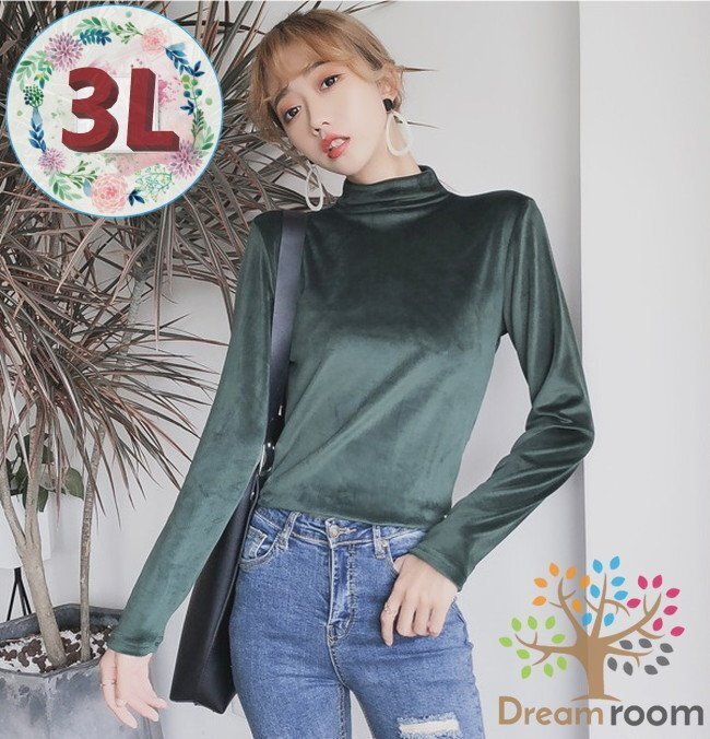 Yahoo!オークション - 良質とろみベロア素材 ハイネックカットソー X3L...