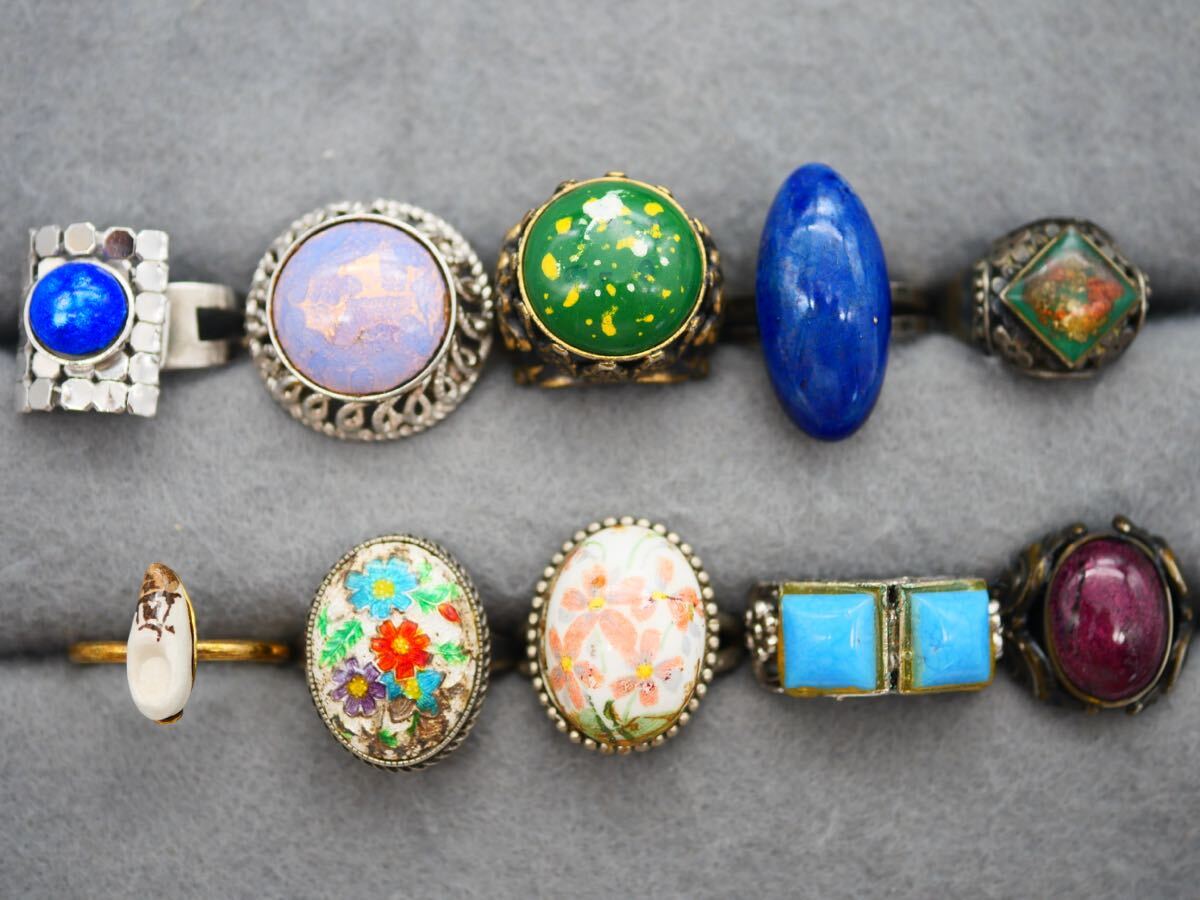 Yahoo!オークション - 【D77】焼き物 焼き物系 七宝焼き など 指輪 リ...