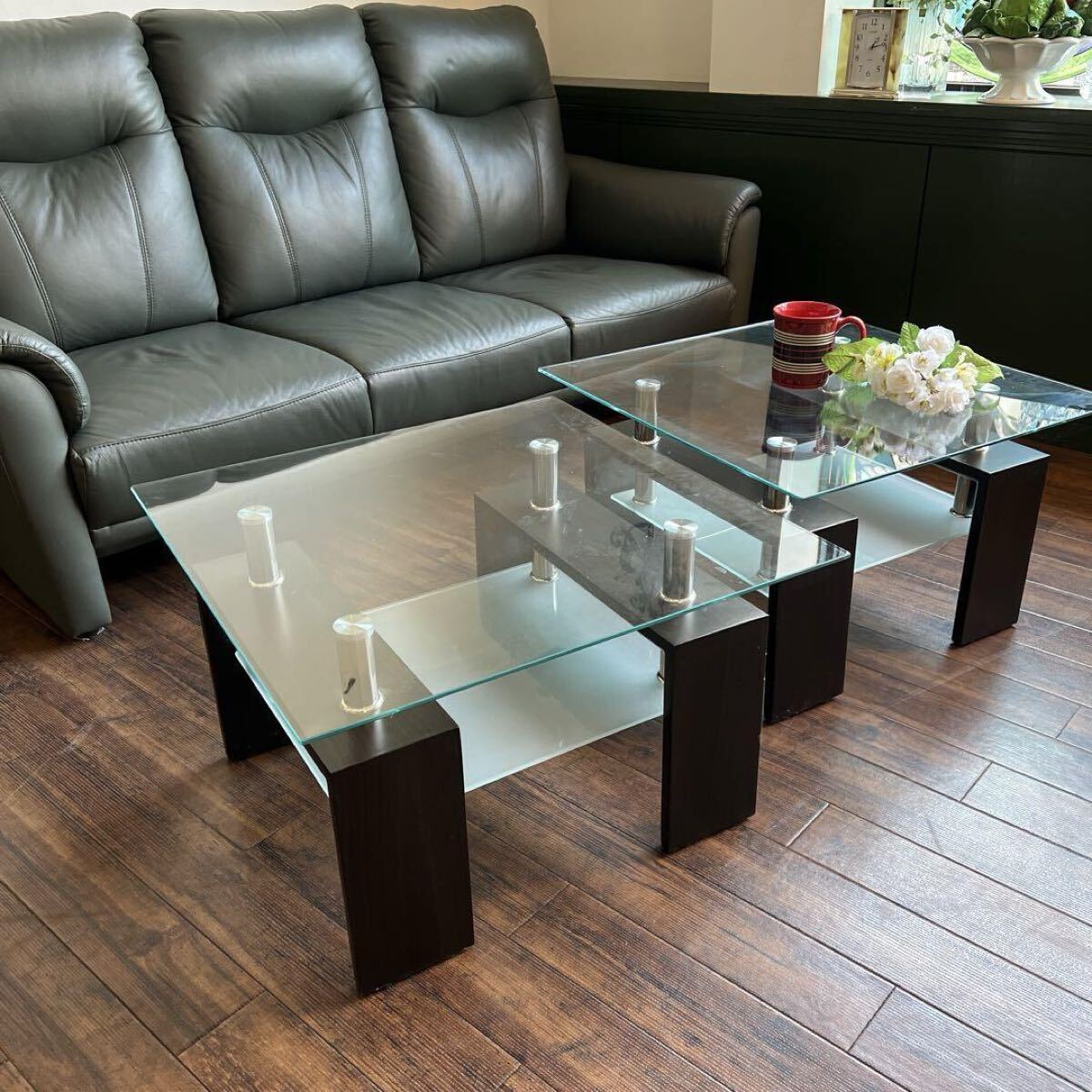 Yahoo!オークション - k281 モダンでスタイリッシュな異素材ガラストッ...