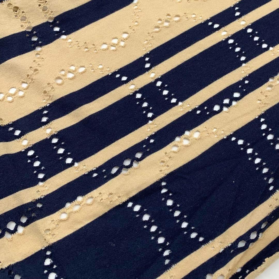 Yahoo!オークション - S175 穴あきボーダー 3m ベージュ×ネイビー 綿...