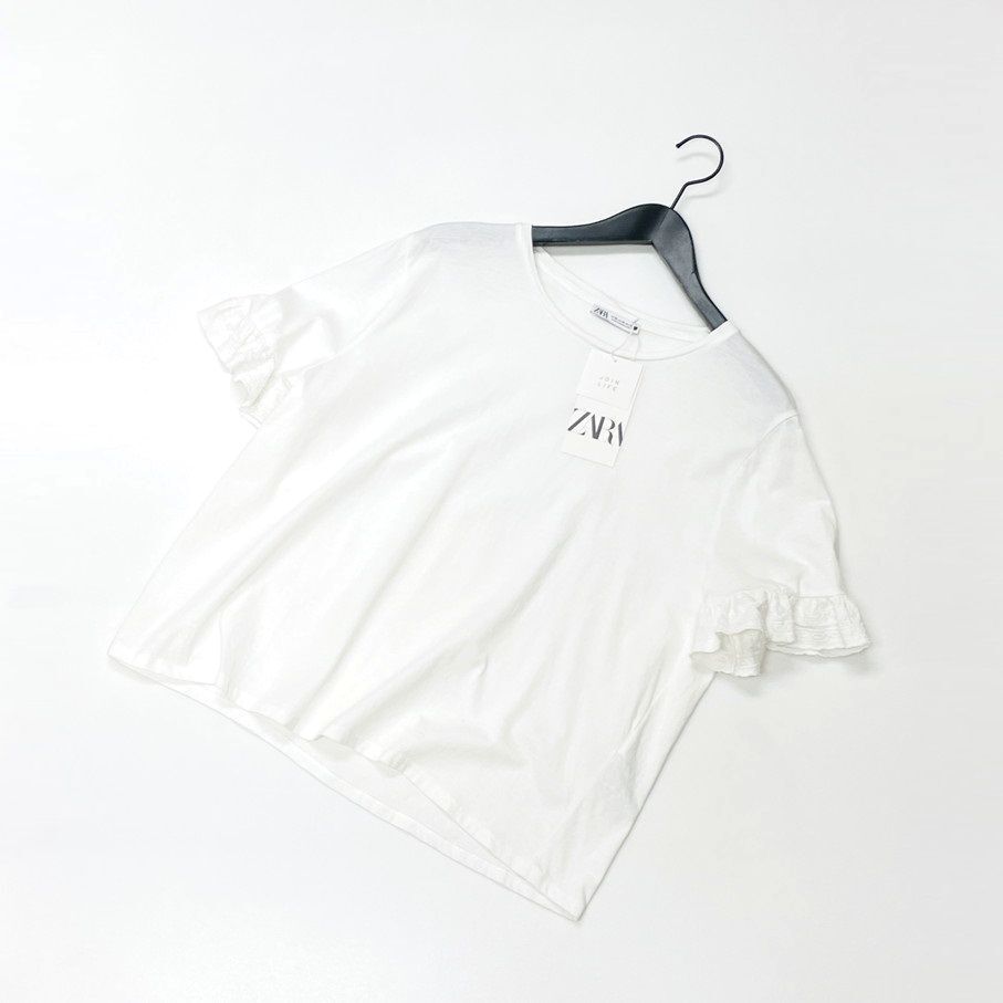 Yahoo!オークション - ZARA【XL】ホワイト 半袖Tシャツ 刺繍 トップス ...