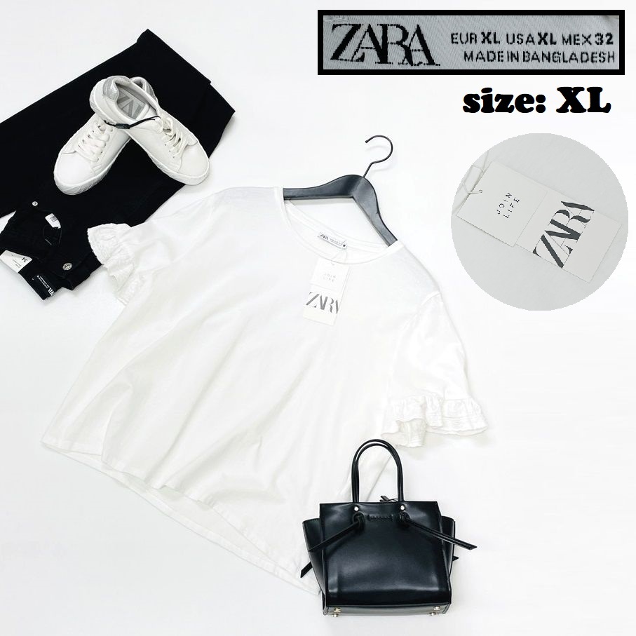 Yahoo!オークション - ZARA【XL】ホワイト 半袖Tシャツ 刺繍 トップス ...