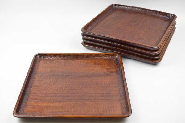 Yahoo!オークション - e97 / 香川 漆器 讃岐彫 四方盆 四方膳 5客 会...