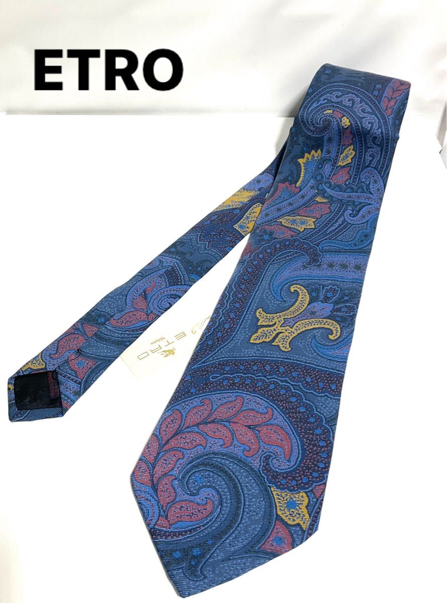 Yahoo!オークション - 未使用 タグ付き ETRO エトロ ネクタイ ブルー系...