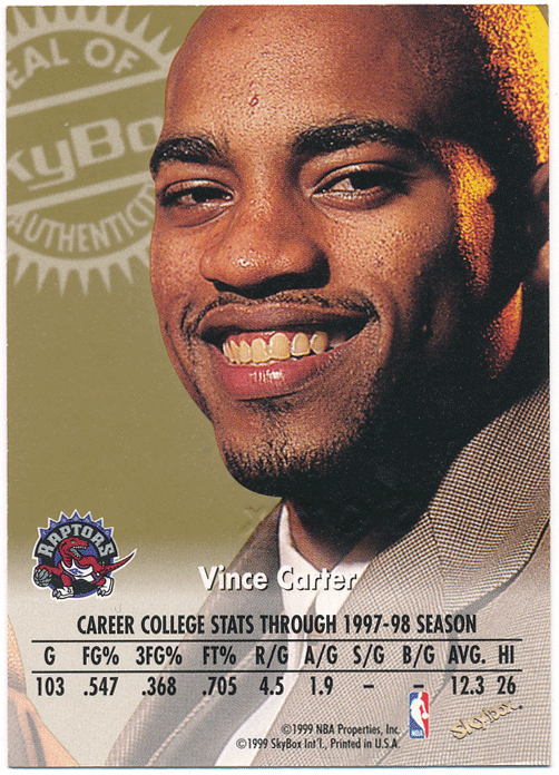 Yahoo!オークション - Vince Carter NBA 1998-99 Skybox Autographics ...