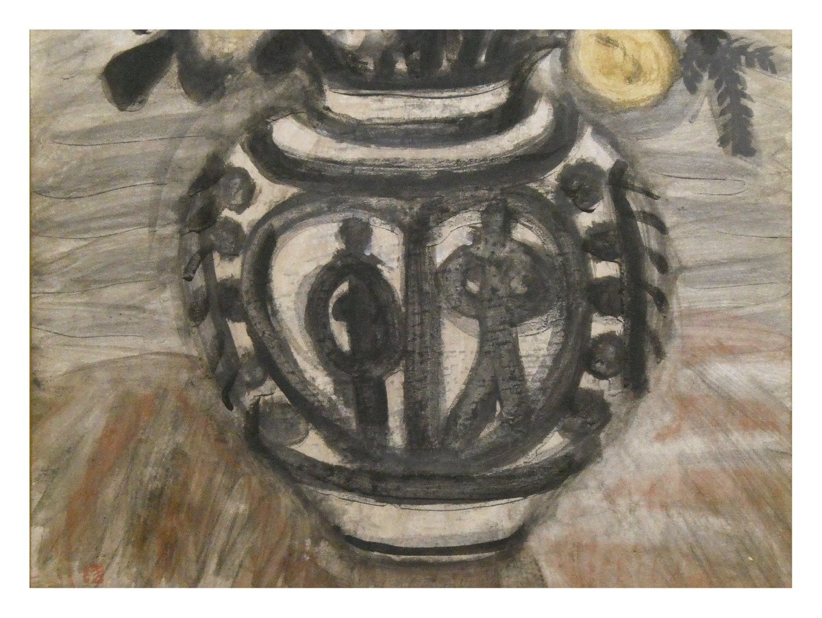 Yahoo!オークション - 祥【真作】杉本健吉「壷・花」日本画54.5×43.7c...