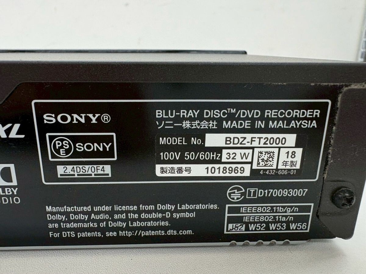 J202-K63-510 SONY ソニー ブルーレイディスクレコーダー DVDレコーダー BDZ-FT2000 2018年製 リモコン付き 通電確認OK KB(ソニー)｜売買された ...