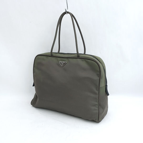 Yahoo!オークション - プラダ 小型ハンドバッグ ナイロン カーキ B849...