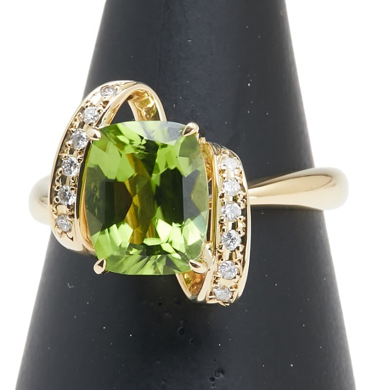 Yahoo!オークション - K18YG イエローゴールド ペリドット2.39ct ダイ...