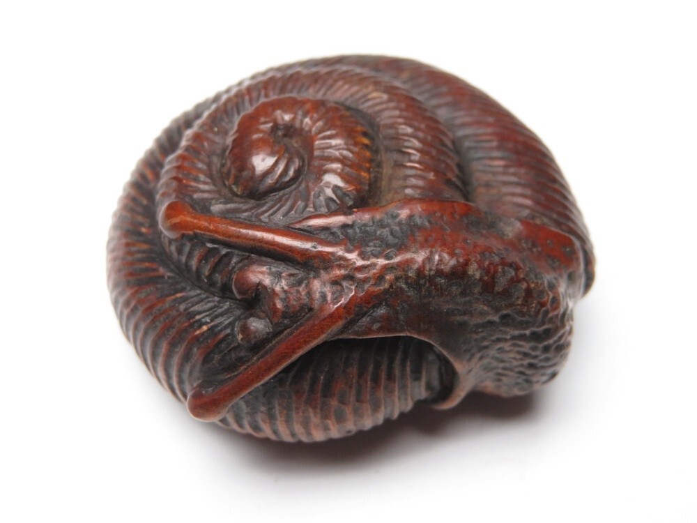 Yahoo!オークション - 【11431】明治期 堤物 木製 カタツムリ 根付（初...
