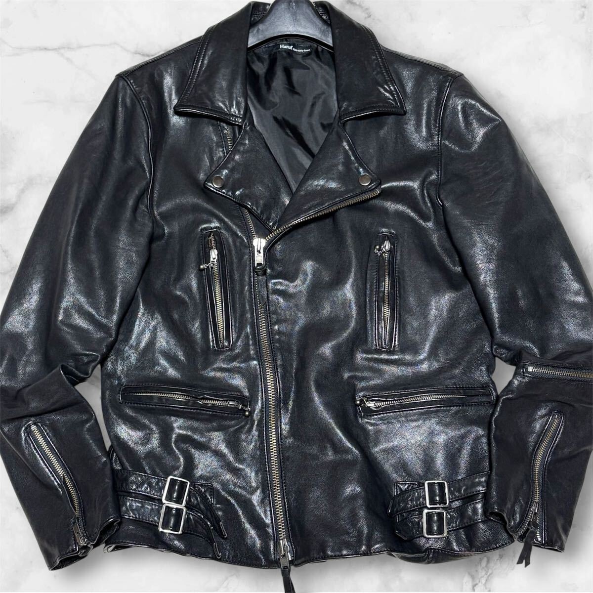 Yahoo!オークション - 美品/希少XL Haruf ハルフ ダブル ライダースジ...