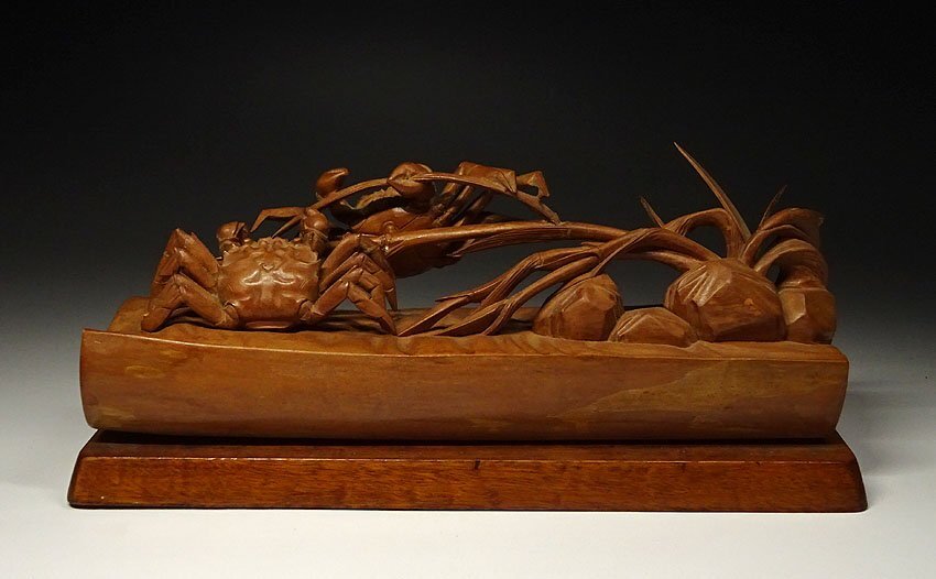 Yahoo!オークション - 緑屋z 時代物 木彫 細密 蟹 彫刻 置物 i2n/7-428...