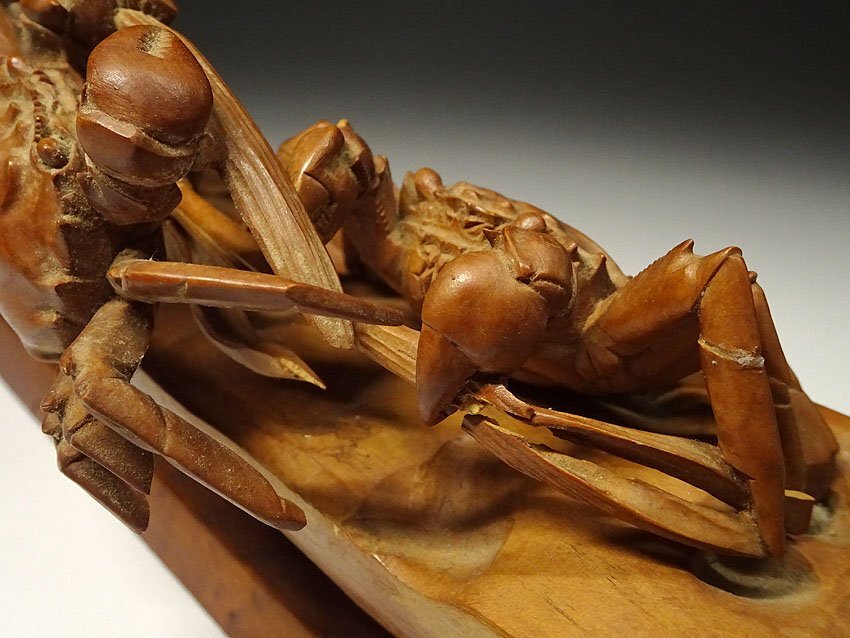 Yahoo!オークション - 緑屋z 時代物 木彫 細密 蟹 彫刻 置物 i2n/7-428...