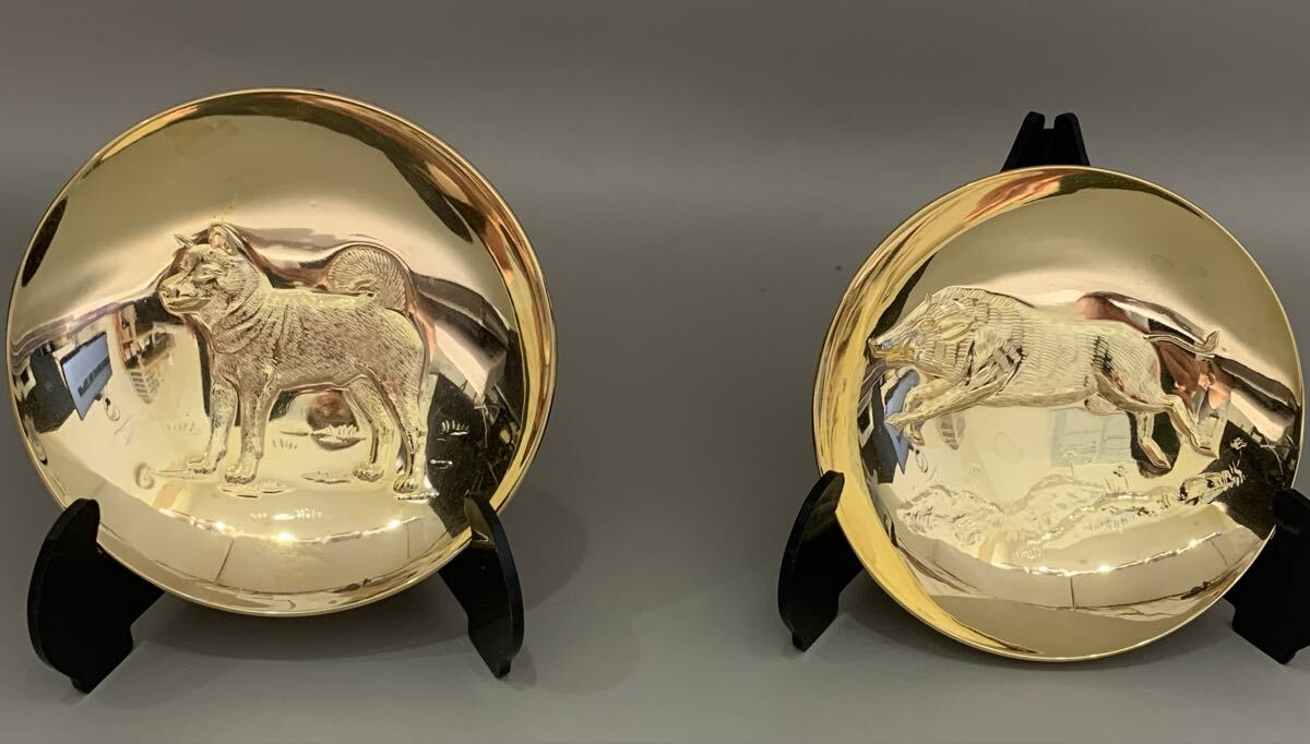 Yahoo!オークション - 9081 金杯 24KGP 2点 干支 戌 亥 飾皿 箱なし