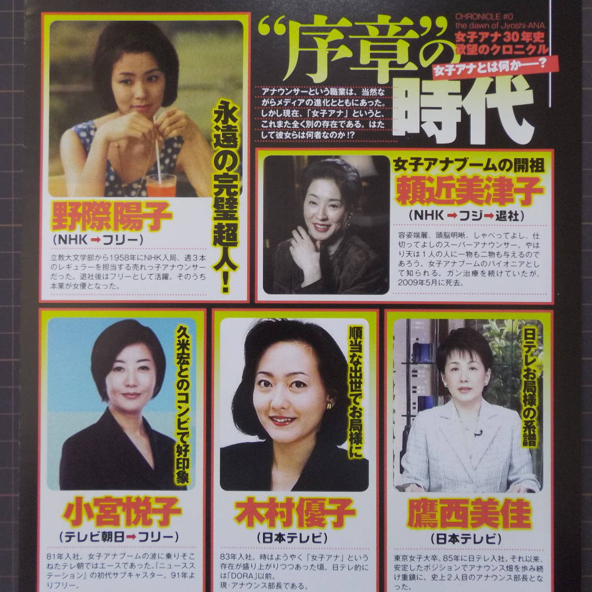 女子アナ30年史1980 2014頼近美津子野際陽子鷹西美佳絵門ゆう子丸川珠代草野満代夏目三久 消えた女子アナ吉本潤子篠田潤子切抜13pタレント|売買されたオークション情報